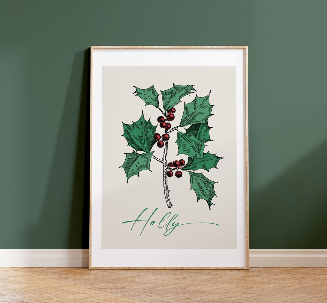 Holly Leaves Wall Art, Christmas Wall Decor, Holiday Printable ...