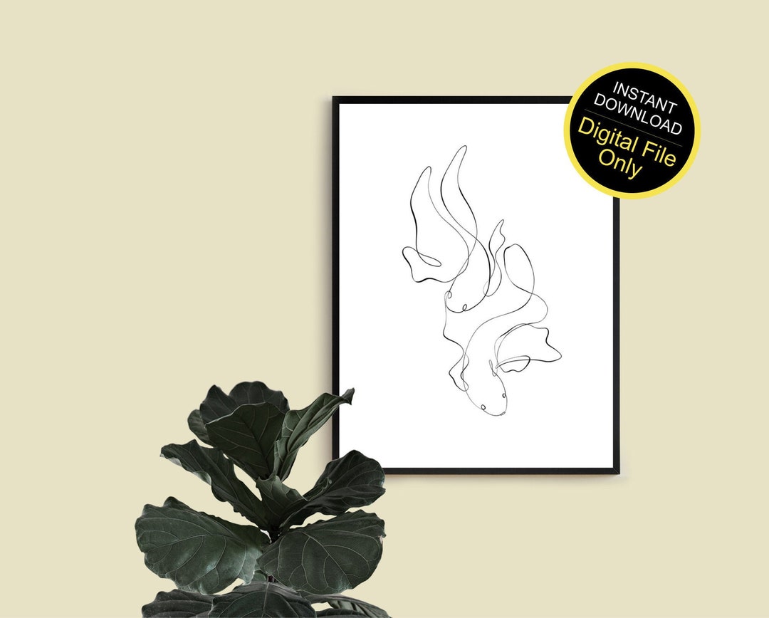 Goldfish Line Drawing Print, Goldfish Line Drawing, Minimalist Line Art ...