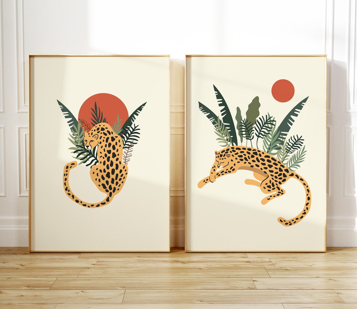 Set of 2 Cheetah Wall Art, Printable Cheetah Art, Boho Leopard Wall Art ...