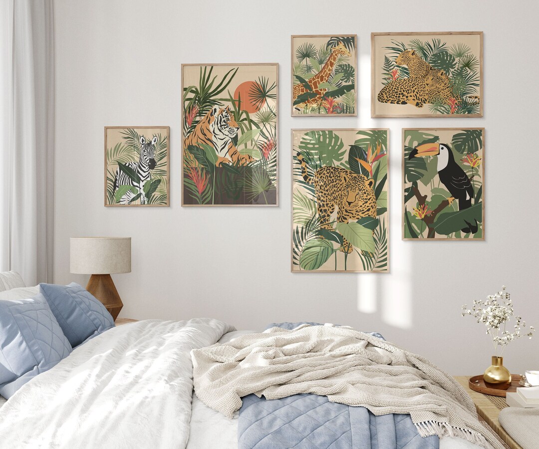 Set of 6 Tropical Plants and Animal Prints, Home Gallery Wall Art ...