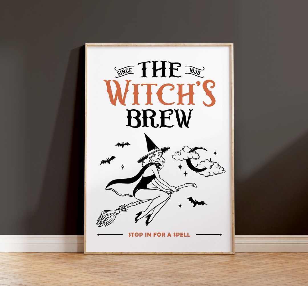 Witch Brew Poster, Coffee Digital Print, Witchy Kitchen Art, Halloween ...