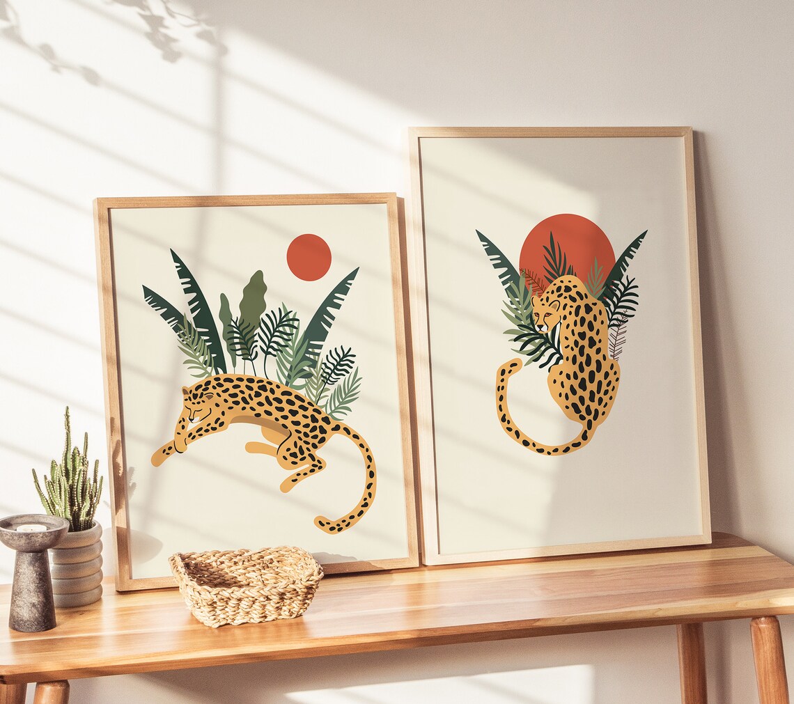 Set of 2 Cheetah Wall Art, Printable Cheetah Art, Boho Leopard Wall Art ...