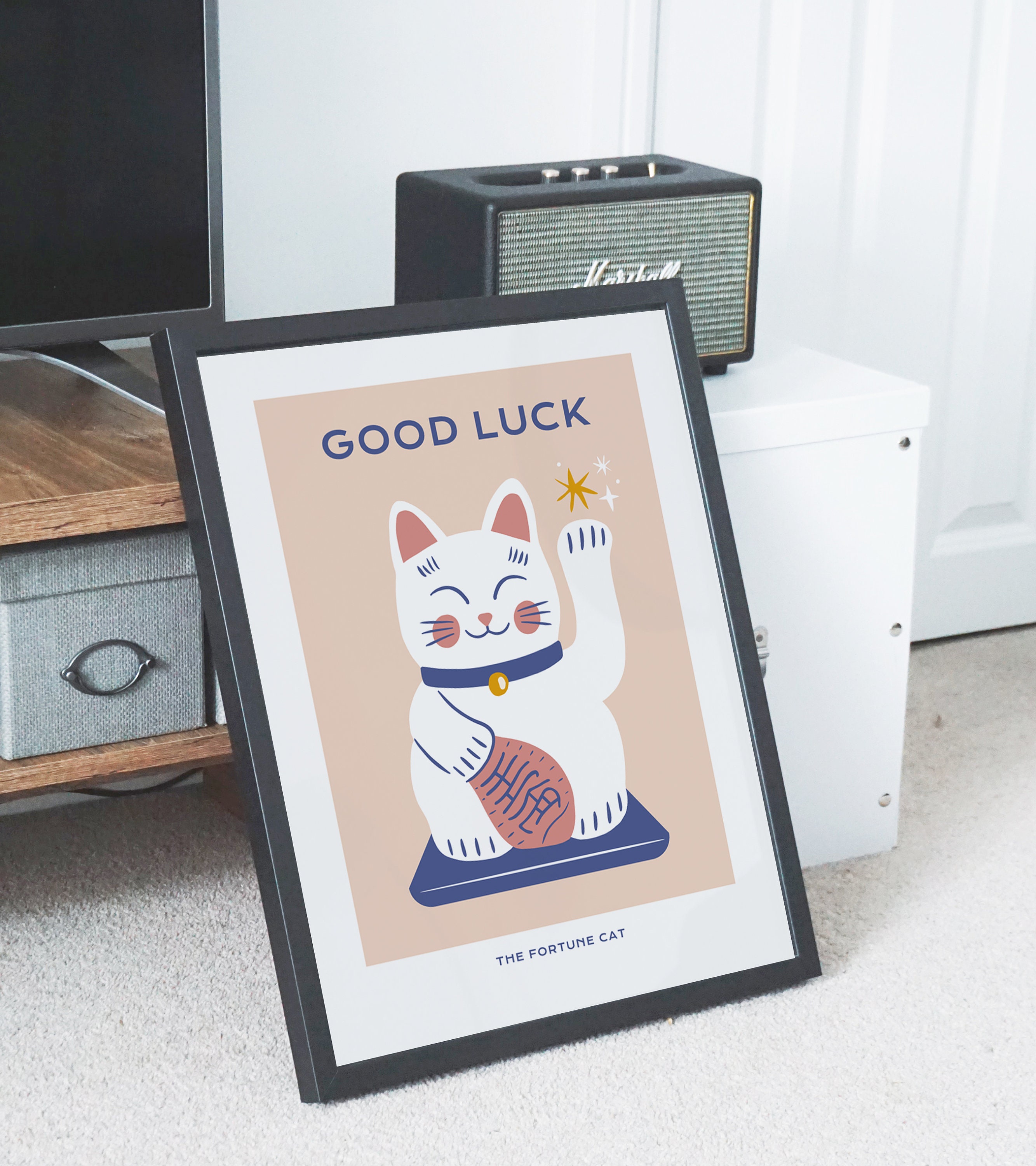 Printable the Fortune Cat Wall Art Lucky Cat Print Cat Lover | Etsy