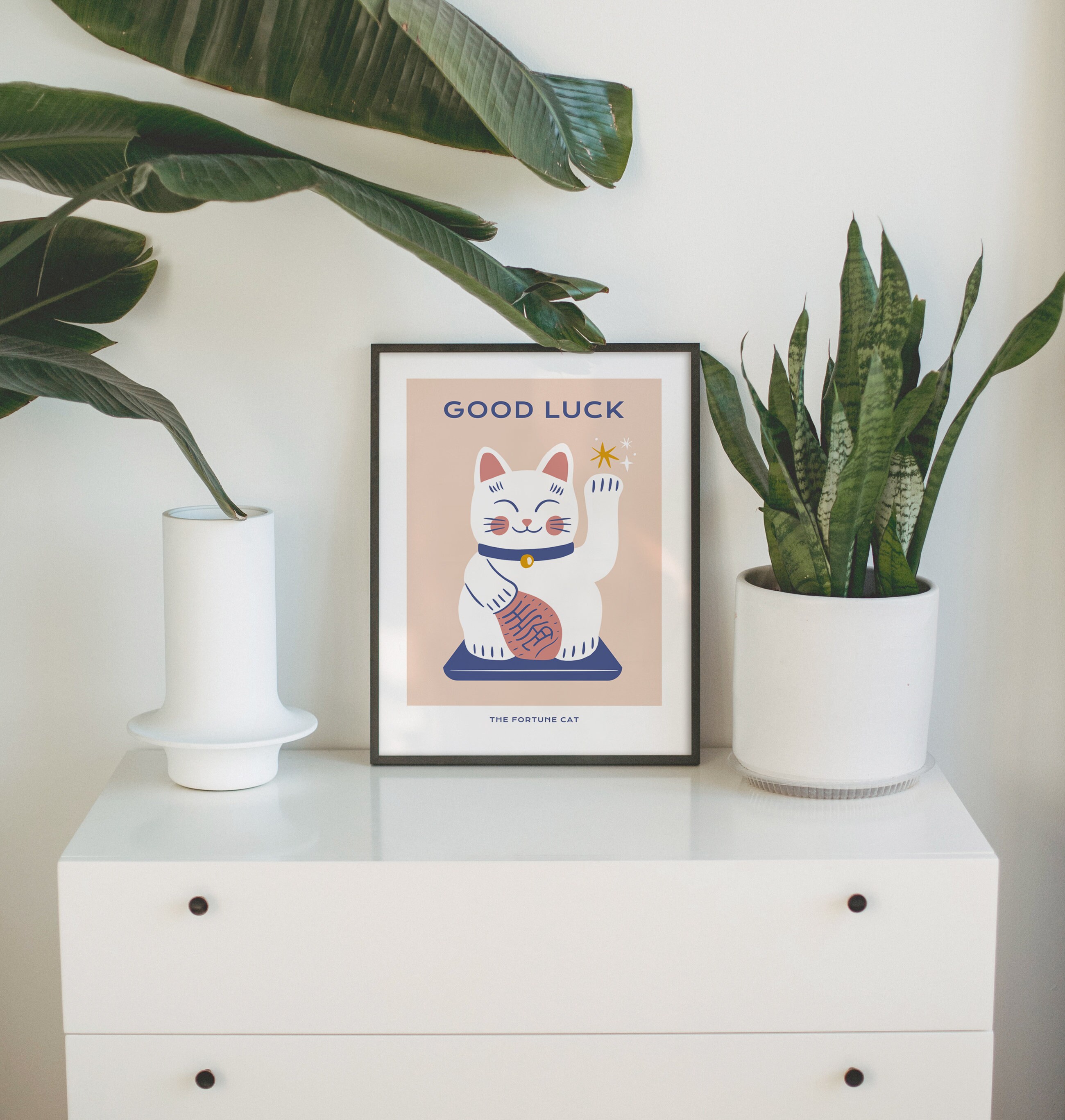 Printable the Fortune Cat Wall Art Lucky Cat Print Cat Lover | Etsy