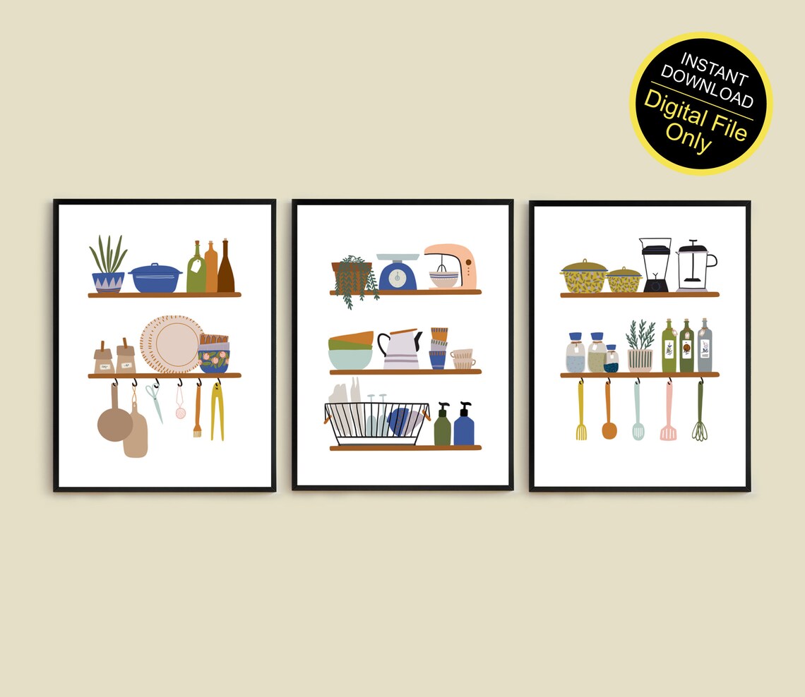 Set of 3 Printable Kitchen Wall Art Kitchen Poster Cooking | Etsy
