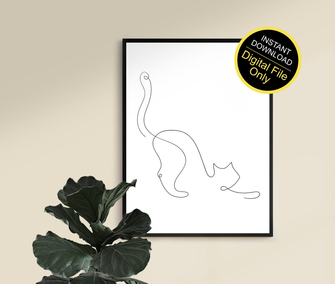 Cat Line Art, One Line Drawing, Cat Printable Art, Cat Line Drawing ...