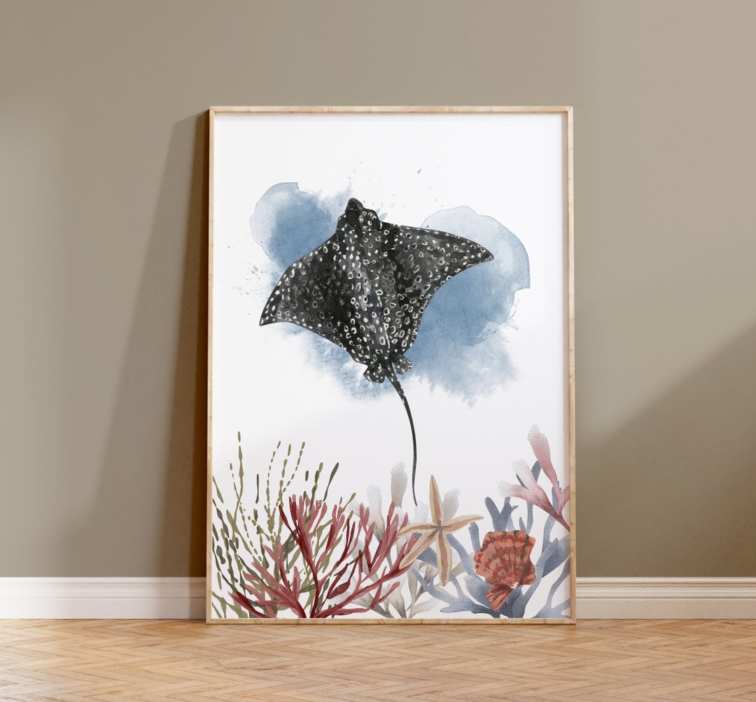Printable Eagle Ray Watercolor Wall Art, Eagle Ray Poster, Ray ...