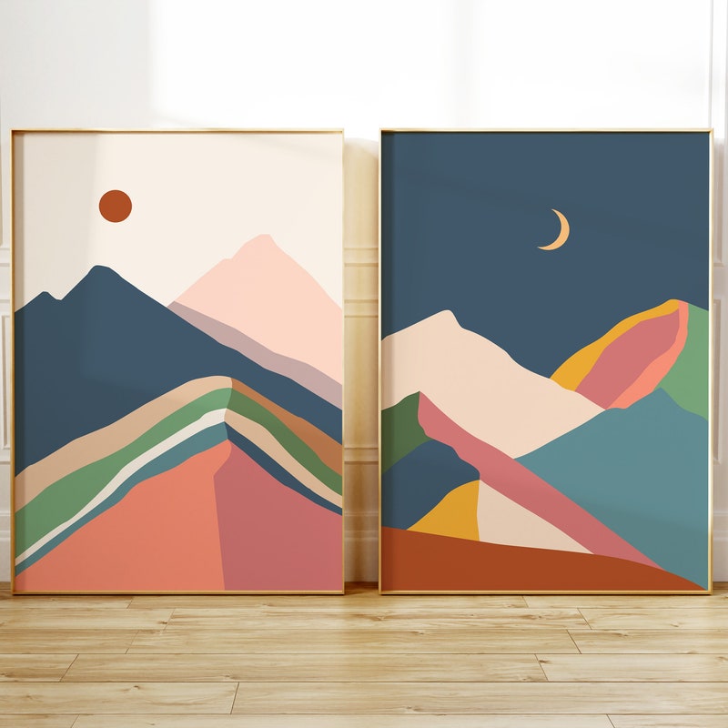 Boho Mountain Wall Art - Etsy