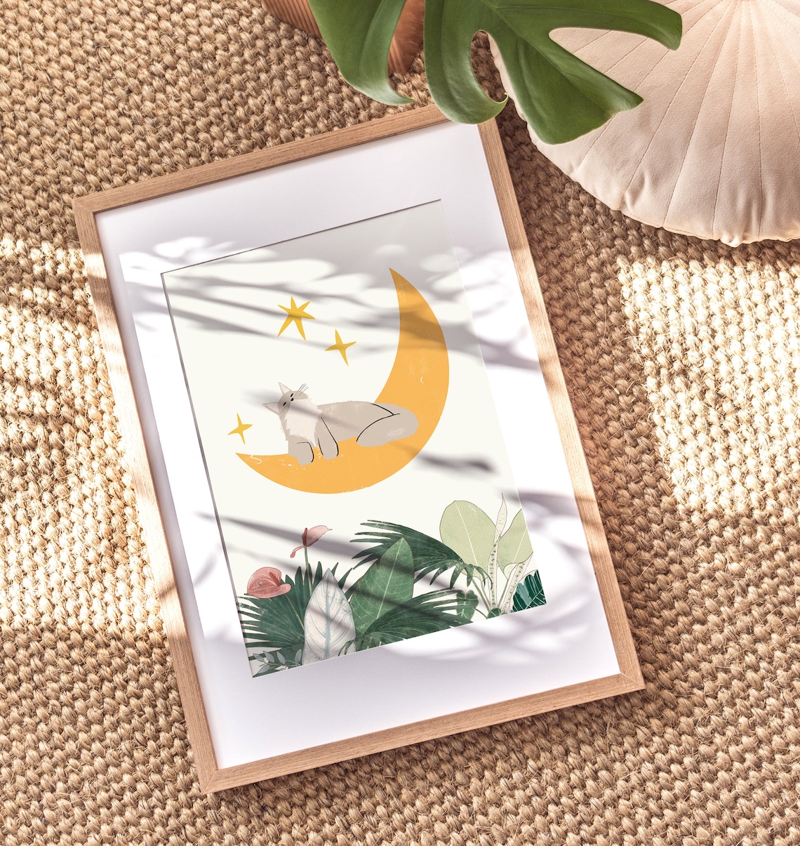 Printable Cat and Crescent Moon Wall Art Cat and Moon Poster - Etsy