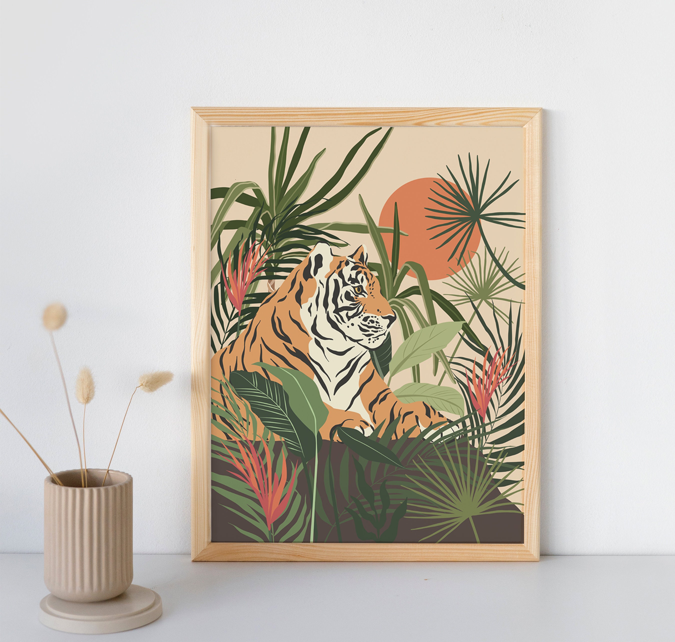 Set of 6 Animal Prints, Tropical Plant, Gallery Wall Art, Leopards ...