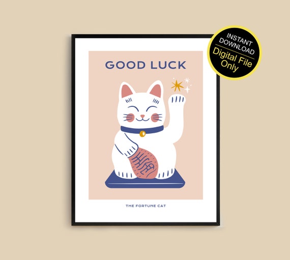 Printable the Fortune Cat Wall Art Lucky Cat Print Cat Lover | Etsy