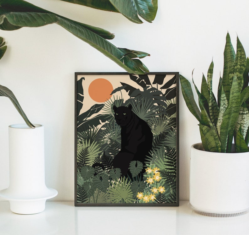 Set of 3 Jungle Animal Art Tiger Sun Jungle Leopard Digital - Etsy