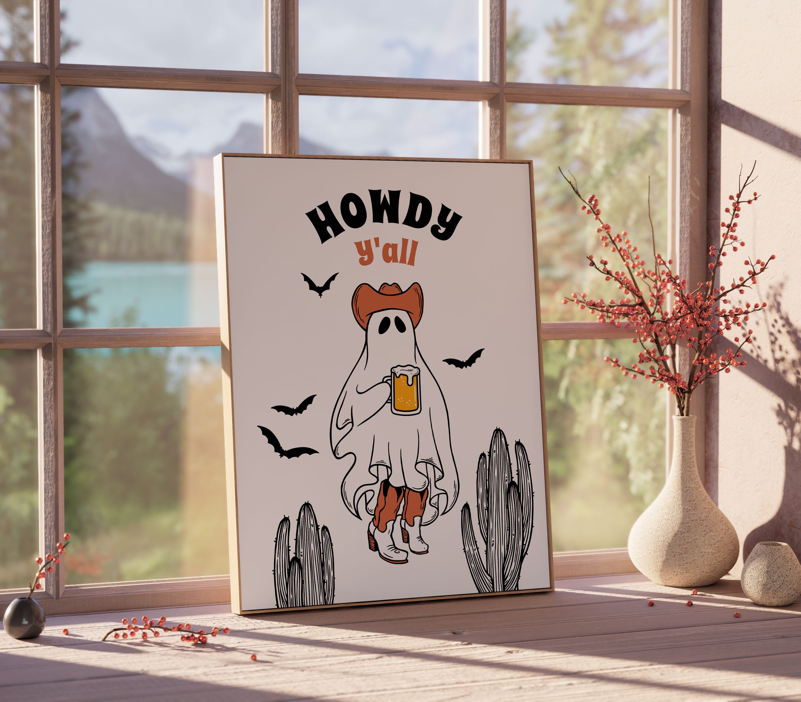 Halloween Printable, Ghost Beer Print, Howdy Quote, Cowboy Ghost, Beer ...