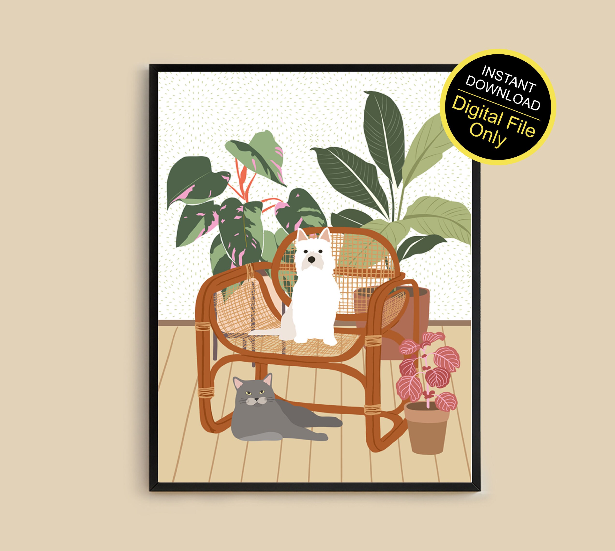 Printable Dog and Cat in Home Art Dog and Cat Digital Print | Etsy