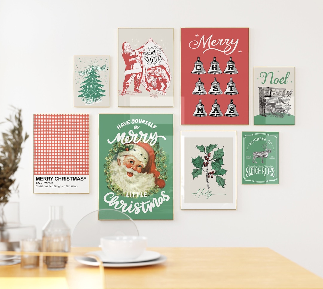 Set of 8 Christmas Wall Art, Holiday Wall Art, Christmas Printable ...