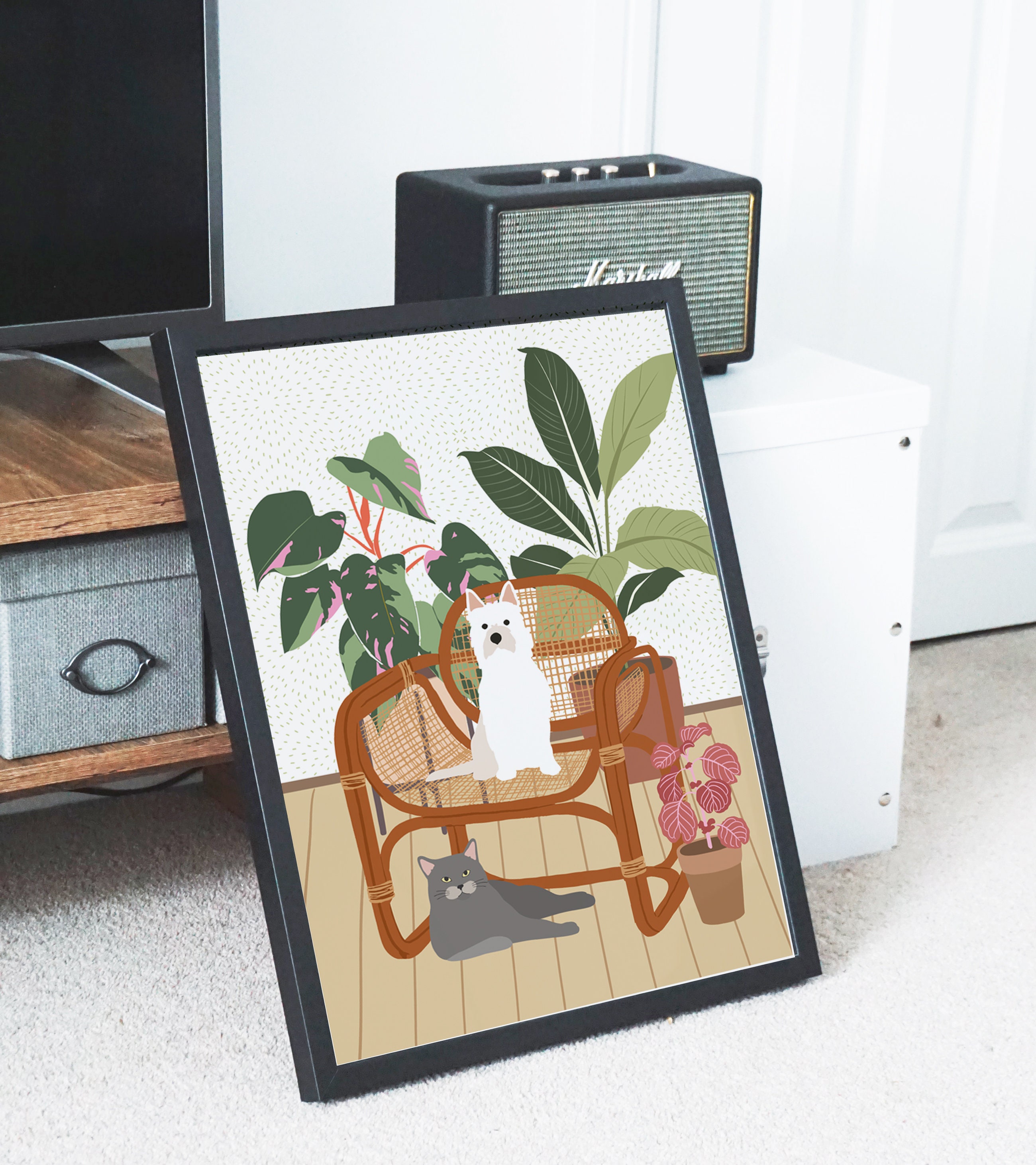 Printable Dog and Cat in Home Art Dog and Cat Digital Print | Etsy