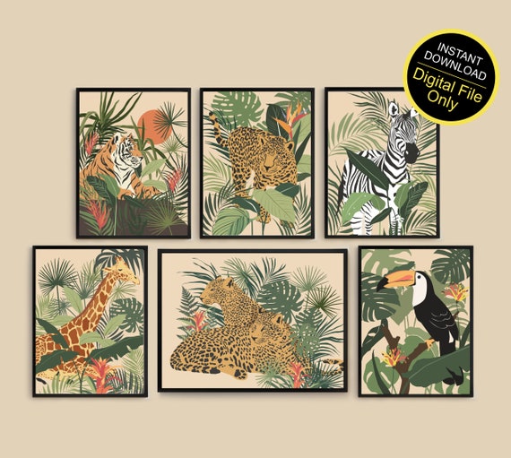 Set of 6 Tropical Plants and Animal Prints Home Gallery Wall | Etsy