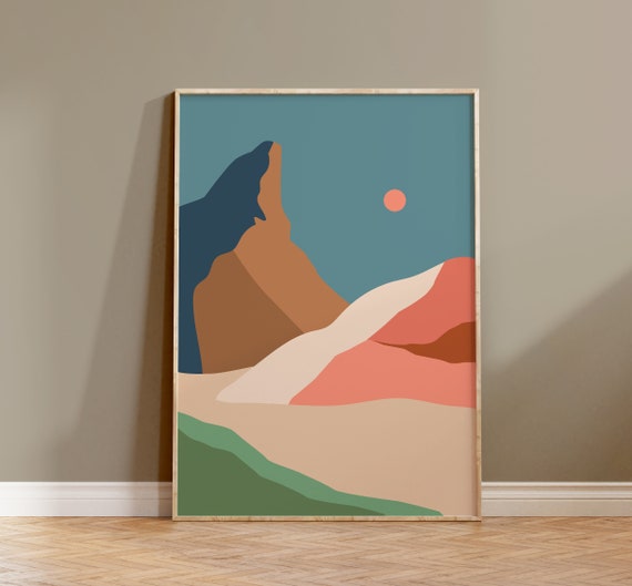 Printable Boho Mountain Digital Print Color Block Mountains | Etsy
