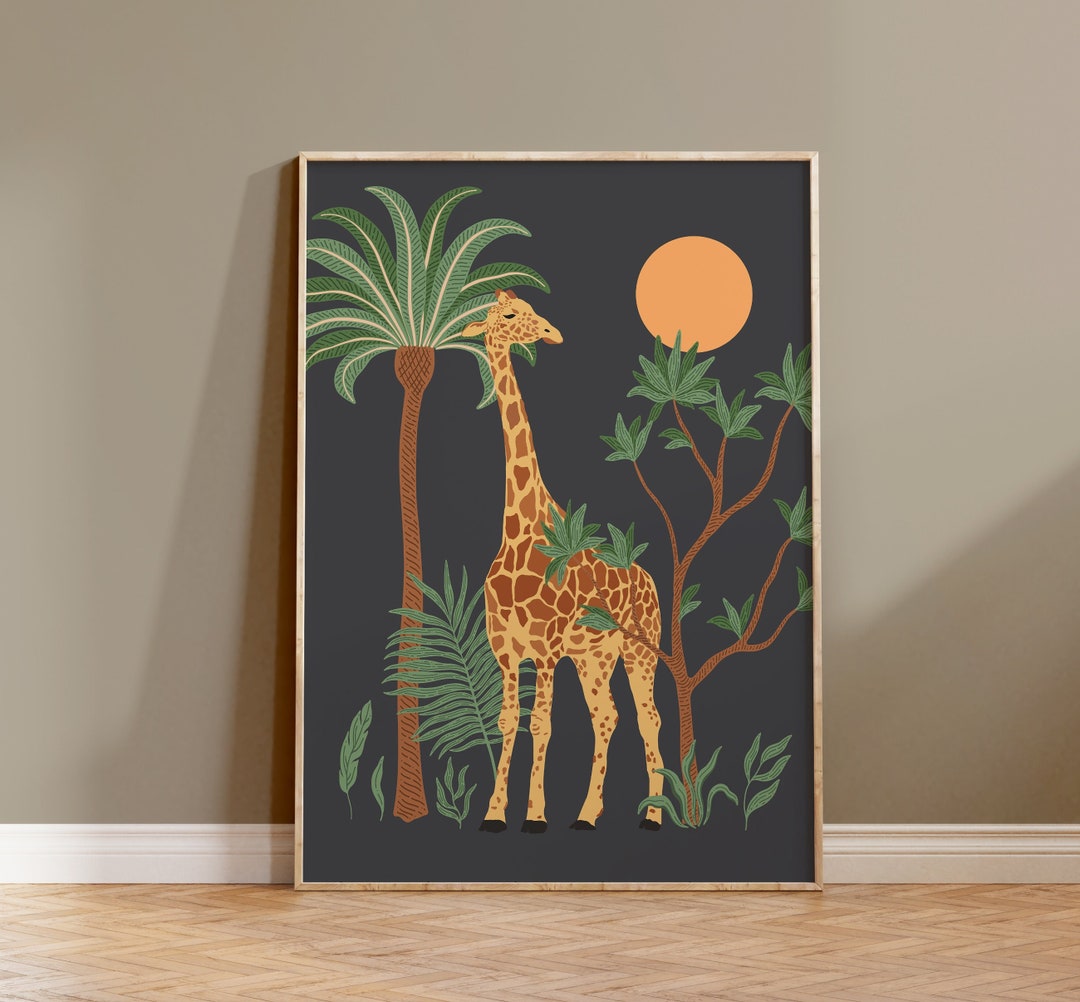 Jungle Giraffe Wall Art, Printable Animal Art, Tropical Plant, Giraffe ...
