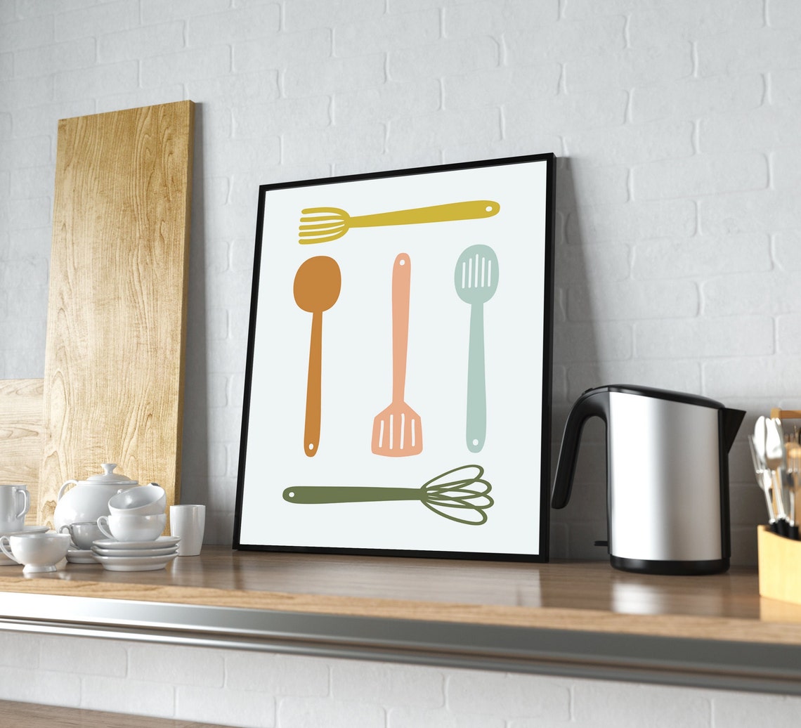 Cooking Utensils Wall Art, Kitchen Wall Art, Kitchen Printable Digital ...
