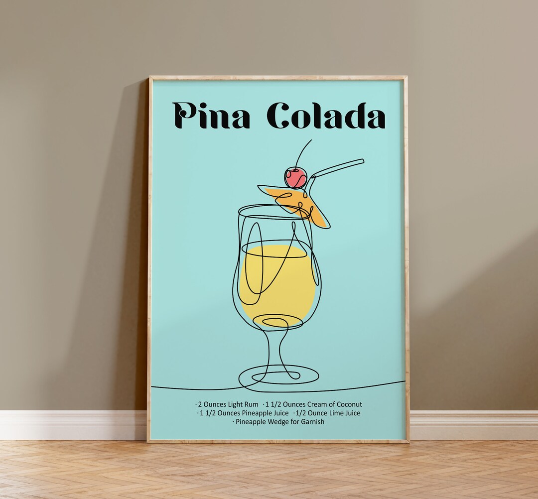Pina Colada Digital Print, Cocktail Wall Art, Cocktail Recipe Print ...