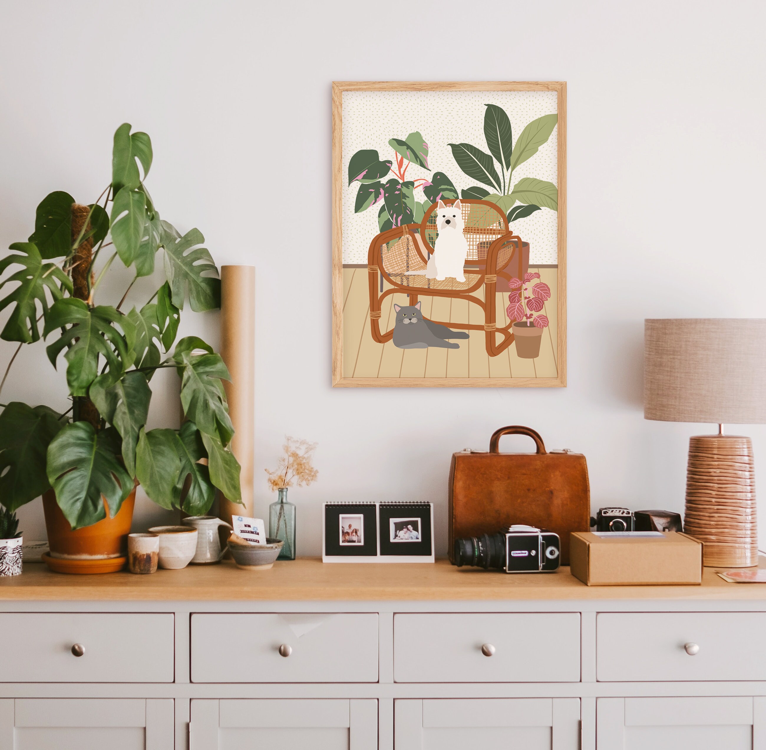 Printable Dog and Cat in Home Art Dog and Cat Digital Print | Etsy