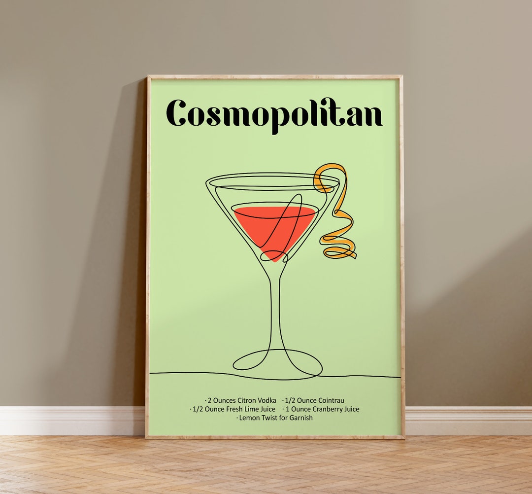 Printable Cosmopolitan Wall Art, One Line Drawing Cocktail Art ...