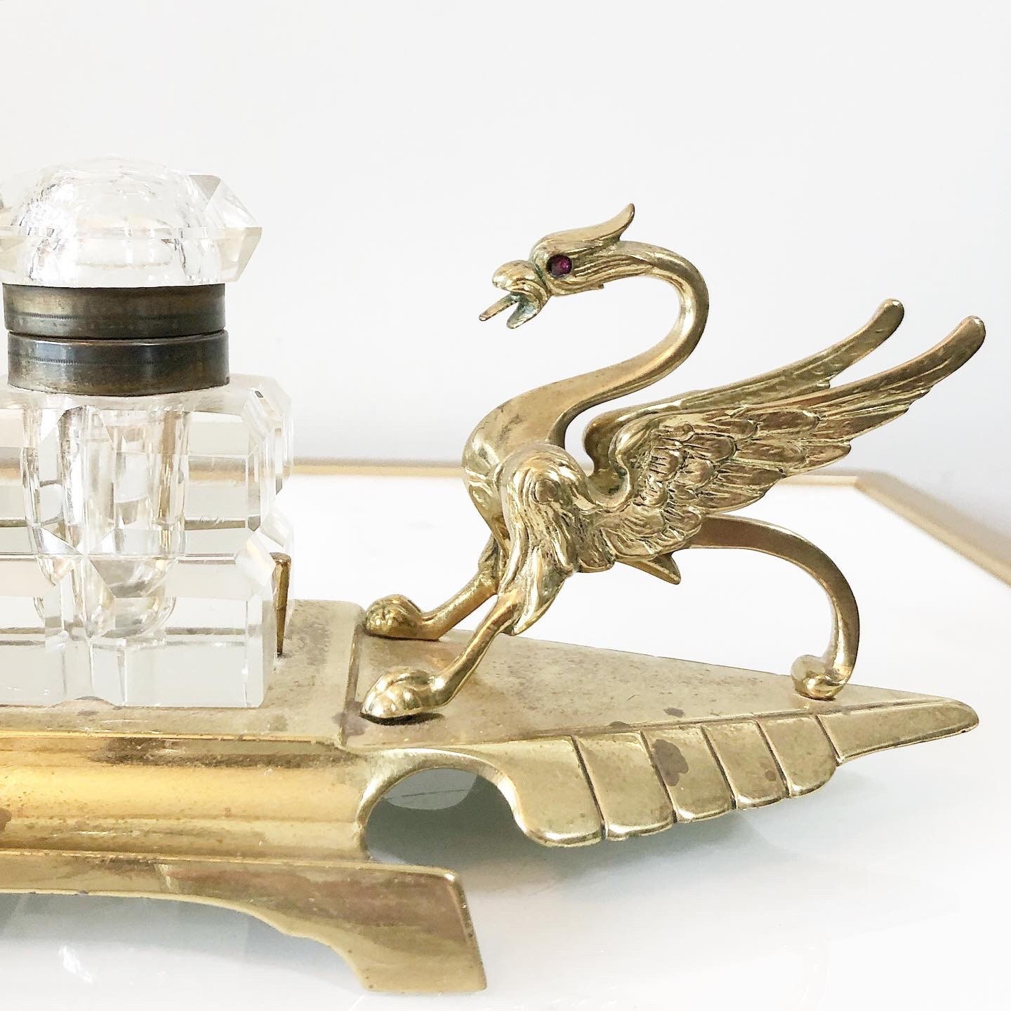 Antique Brass Dual Dragon Inkwell With Ruby Red Eyes. - Etsy