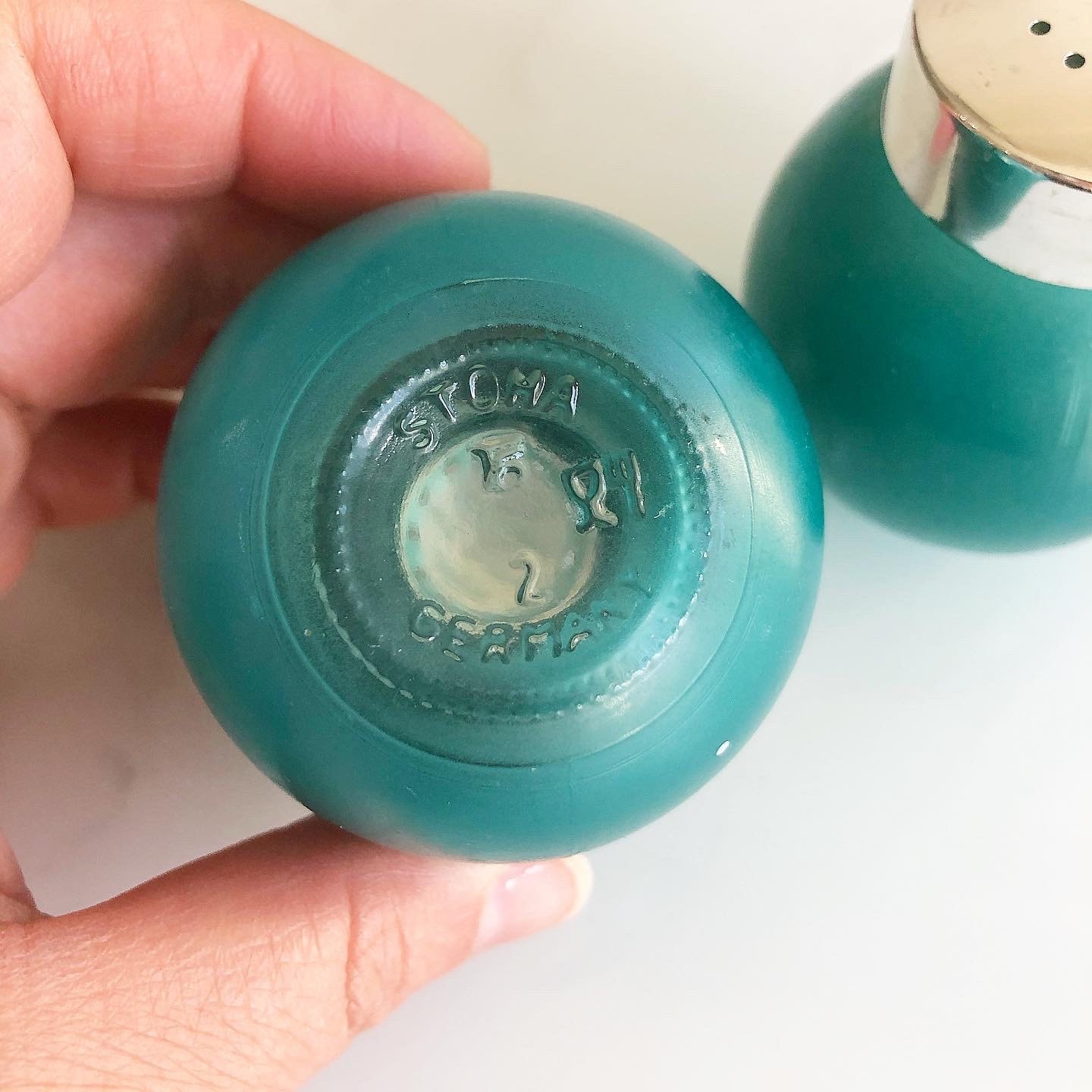 Adorable Teal Green Stoha West Germany Glass Salt and Pepper Shakers ...