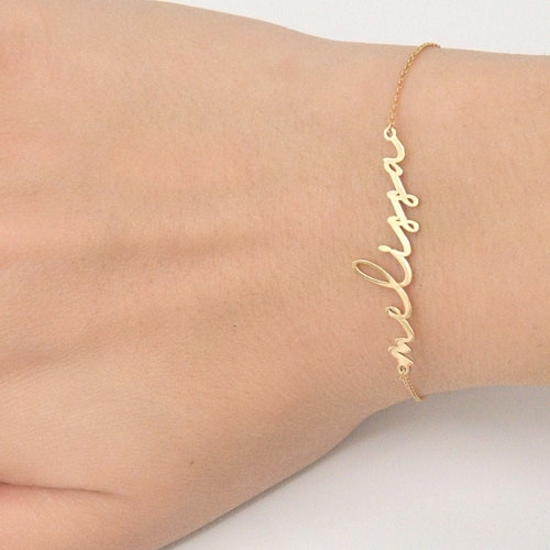 14k Solid Gold Name Bracelet Custom Name Bracelet Dainty Etsy