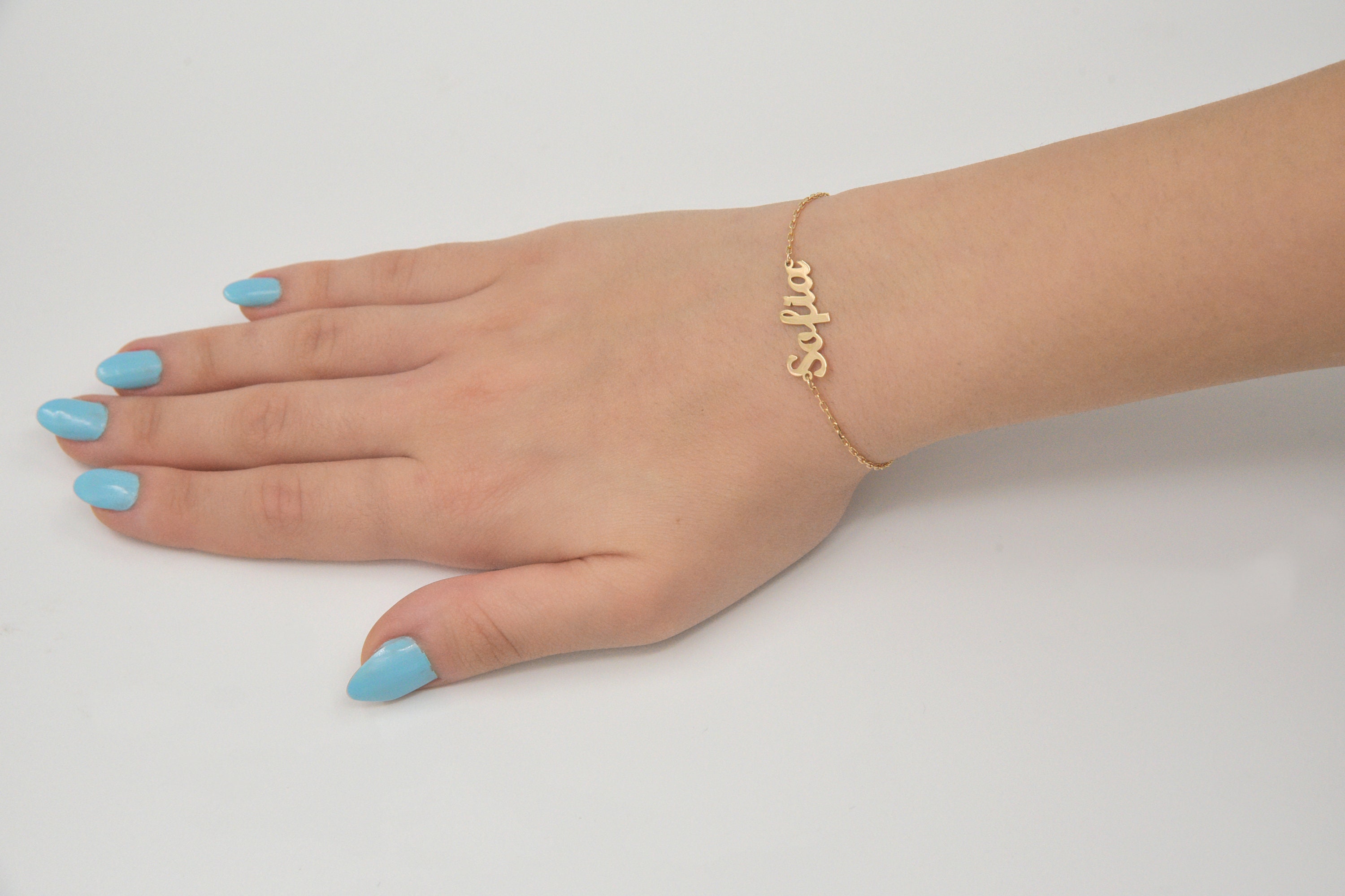 14k Solid Gold Name Bracelet Custom Name Bracelet Dainty Etsy