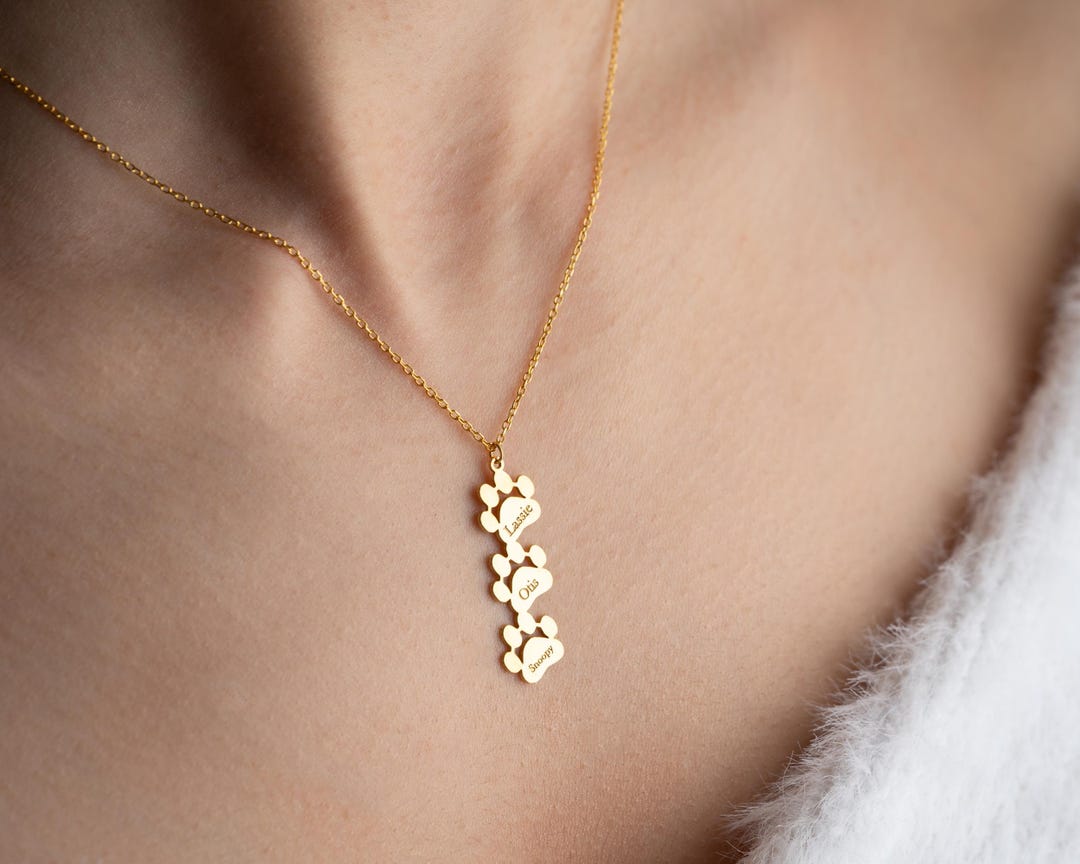 Custom Paw Necklace: Gold or Silver Pet Name Charms, Personalized Multi ...