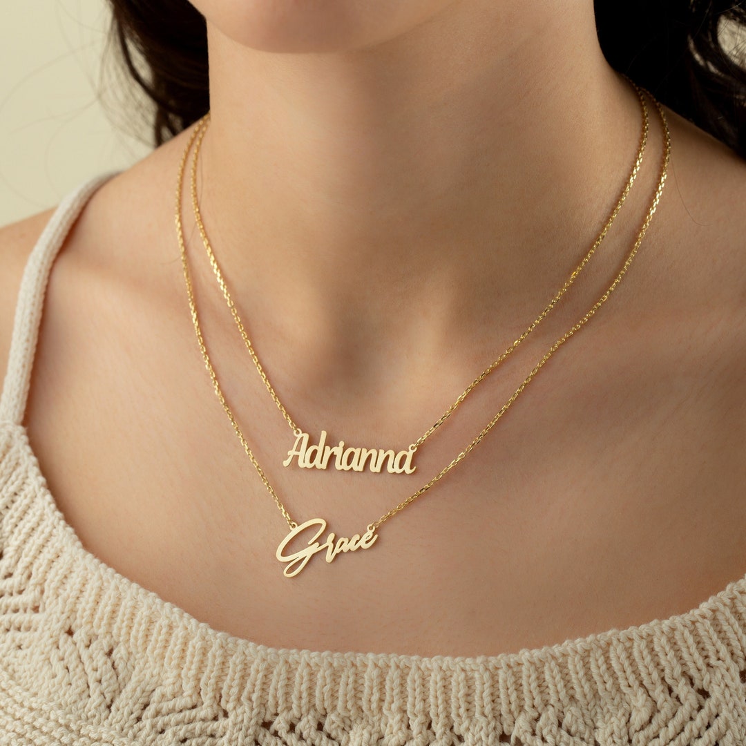 14K Solid Gold Script Name Necklace - Personalized Jewelry - Etsy