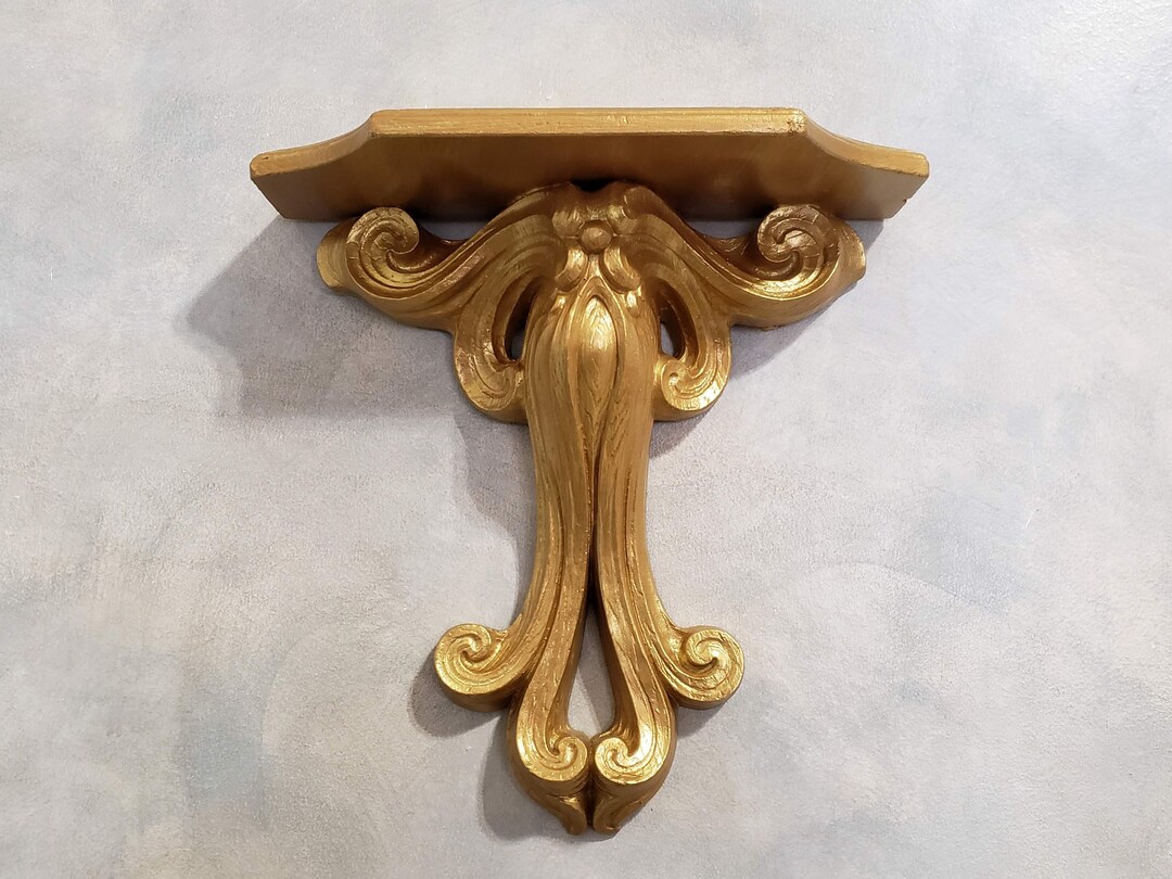 Vintage Ornate Gold Wall Shelf Scrolls S Hollywood Regency Mid Century ...