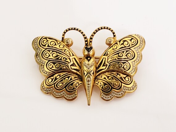 Vintage Damascene Butterfly Brooch Enamel Pin Engraved - Gem Vintage Damascene Butterfly Brooch Enamel Pin Engraved - Gem