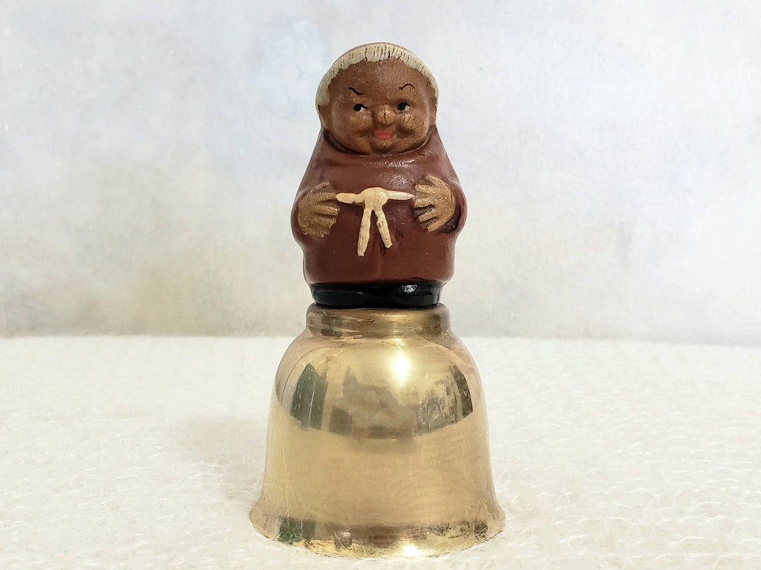 Vintage Brass Bell Friar Tuck Hand Bell Altar Item Shelf Decor Figurine ...