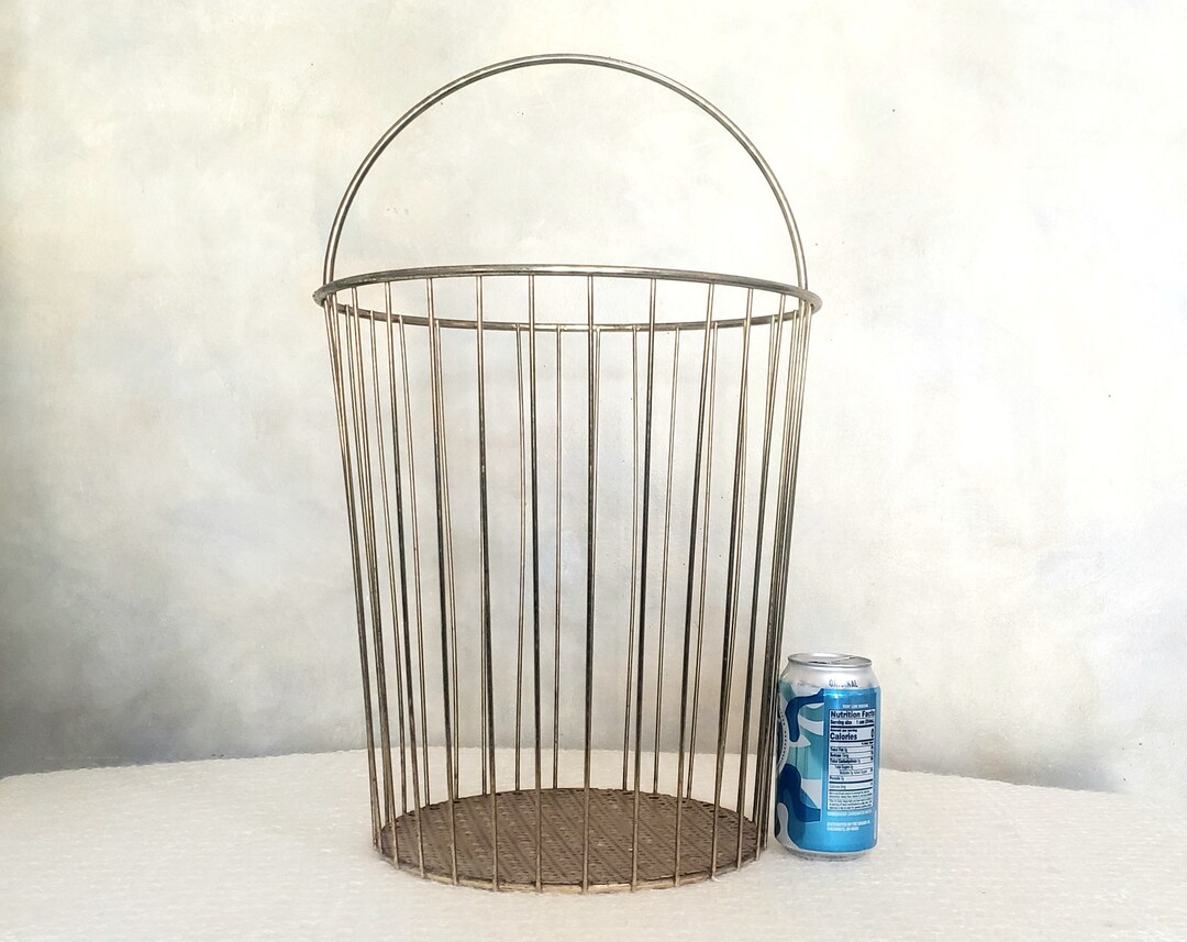 Vintage Large Metal Basket Handle Gold Wastepaper Hamper Storage ...