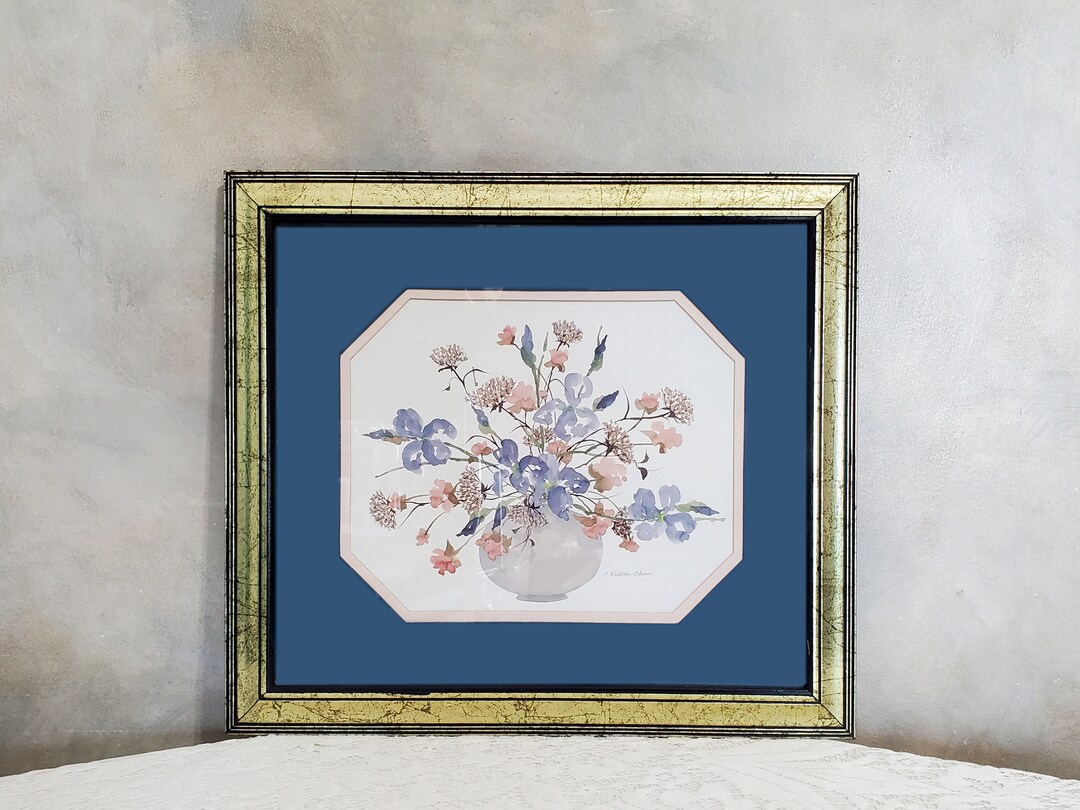 Vintage Framed Floral Watercolor Print by C. Winterle Olson - Etsy