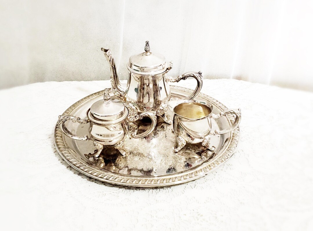 Vintage Godinger Mini Silver Tea Set Tea Pot Creamer Sugar 10 Tray - Etsy