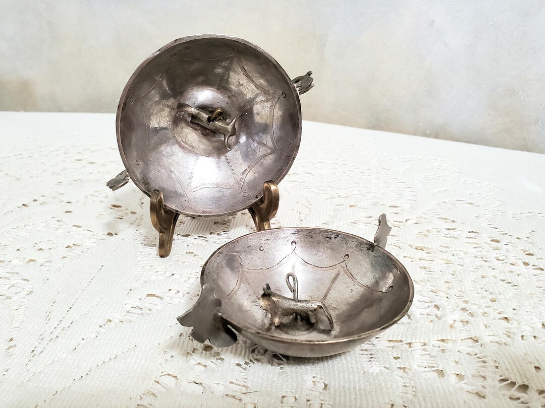 Pair Peruvian Silver Ceremonial Sacrificial Bowls Vintage Antique ...
