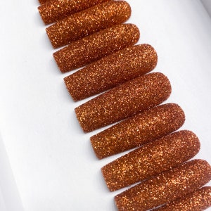 Copper | Glitter Holiday Press on Nails | Fall Autumn Nails | Copper ...