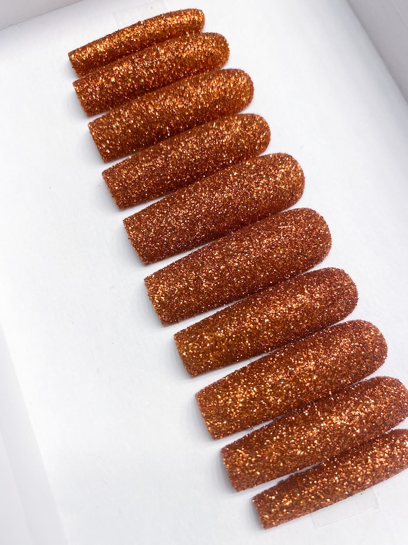 Copper Glitter Holiday Press on Nails Fall Autumn Nails - Etsy