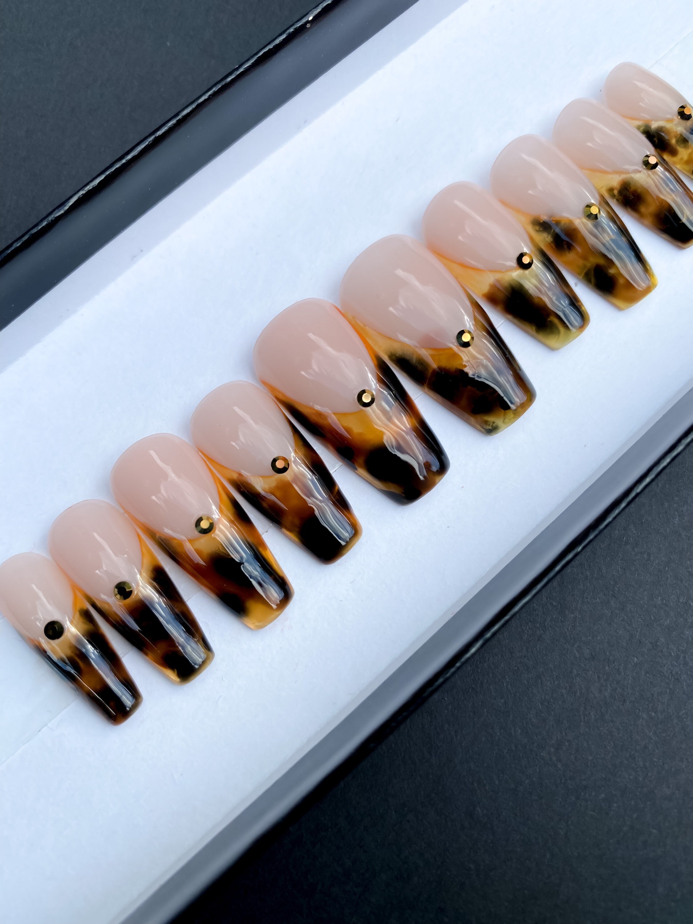 French Tortoise Fall Nails Tortoise Shell Nails Press on - Etsy UK