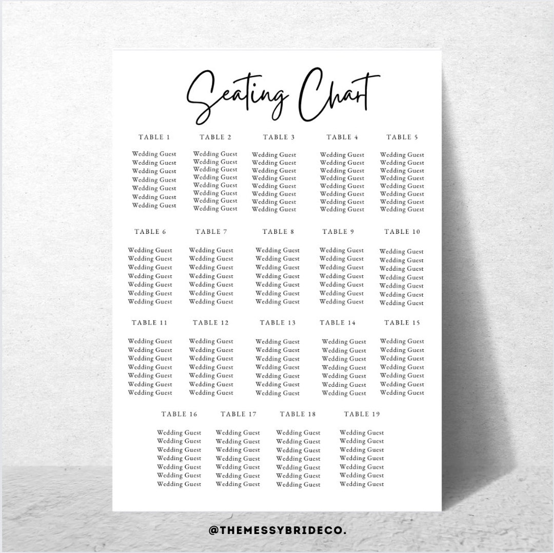 Custom Wedding Seating Chart Template - Etsy