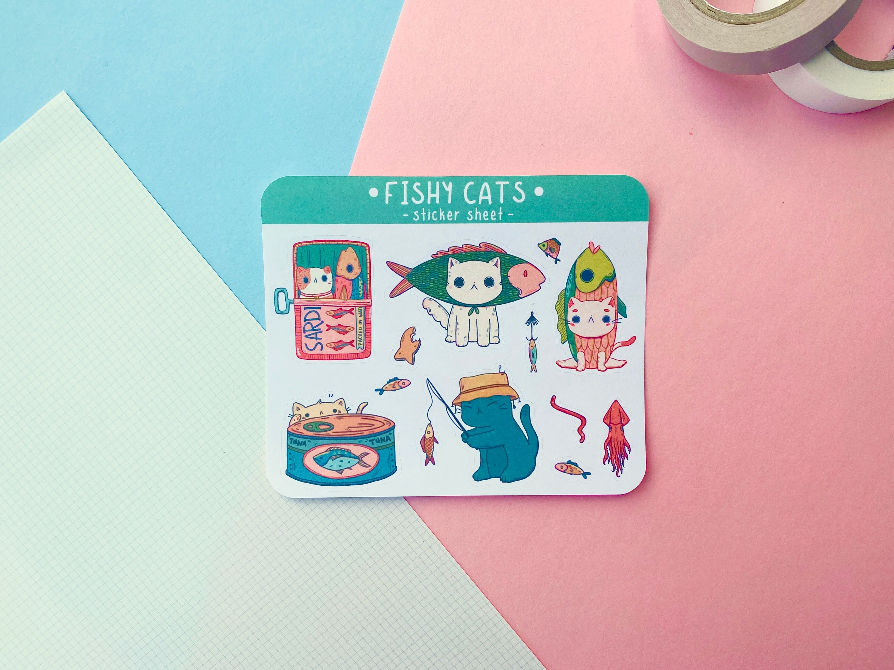 Fish Cats Mini Sticker Sheet - Planner & Journal Stickers - Etsy