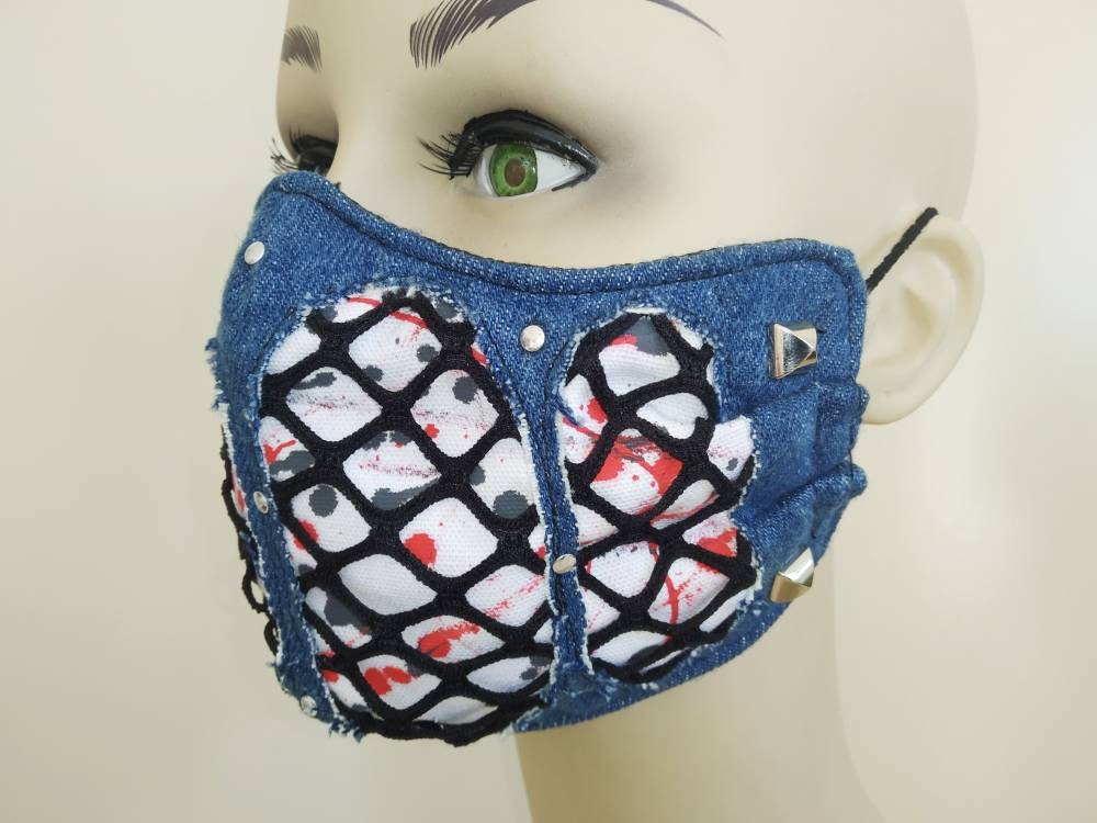 Denim Fishnet Face Mask Lavable 3 capas 3 tallas 2 | Etsy