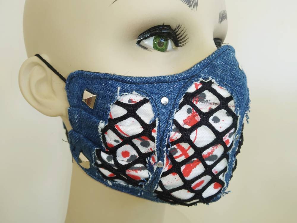 Denim Fishnet Face Mask Lavable 3 capas 3 tallas 2 | Etsy