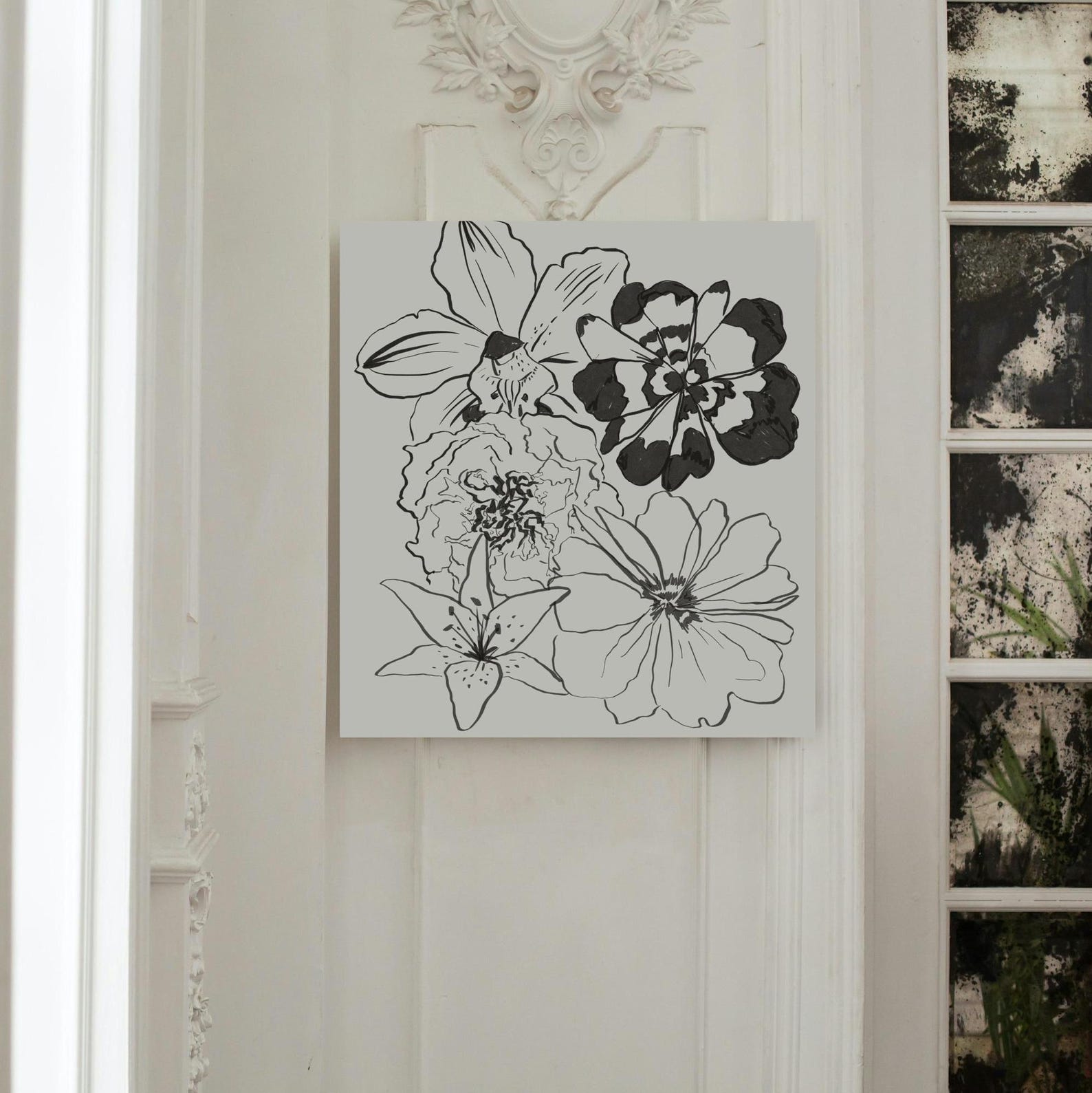 Eclectic Flowers Sketch Digital Print || Hand Drawn Black and off White ...