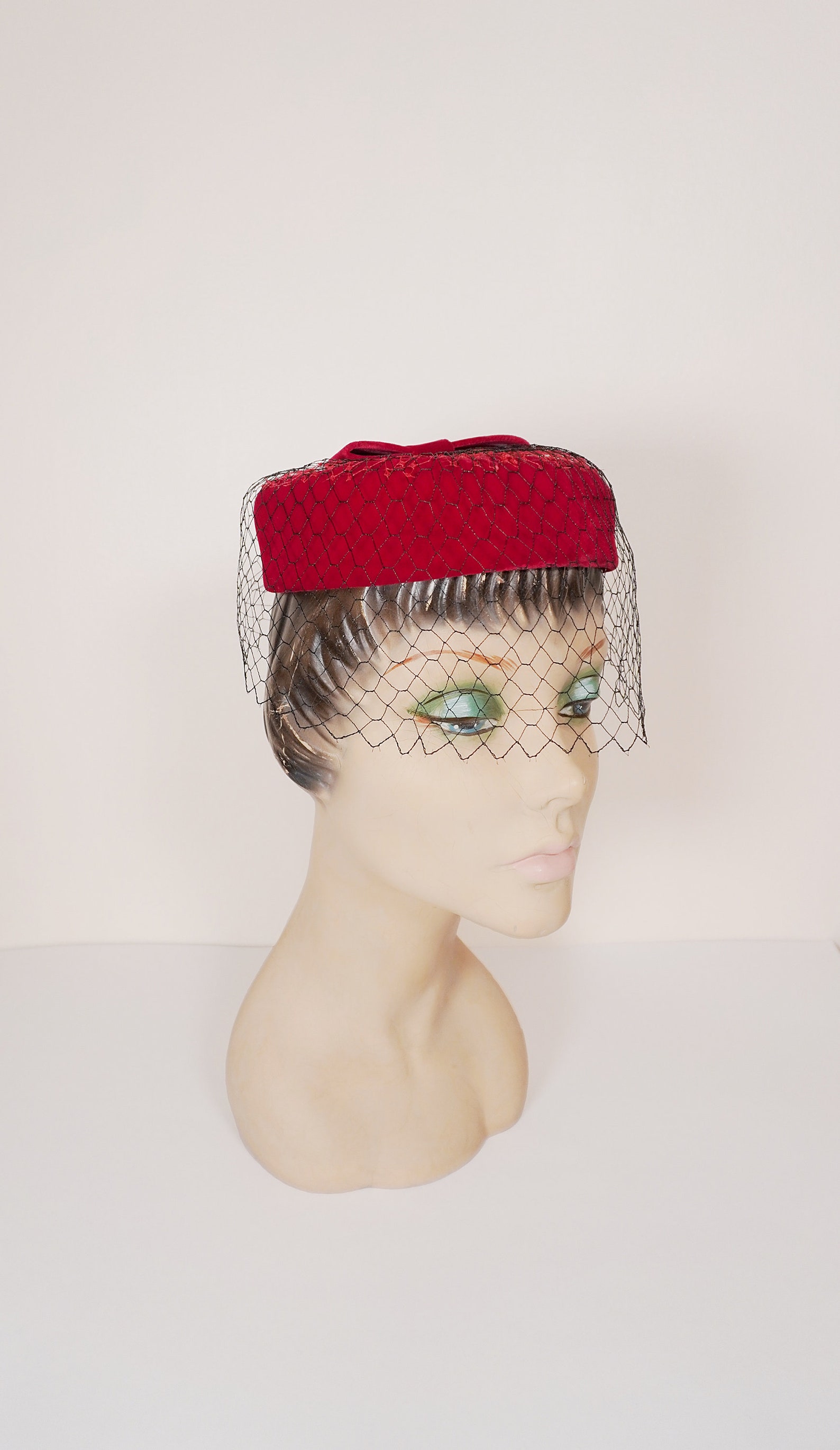 Exceptional RED Velvet 1950s Cap Style Cocktail Cap W/ Netting -fifties ...