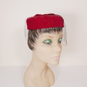 Exceptional RED Velvet 1950s Cap Style Cocktail Cap W/ Netting -fifties ...